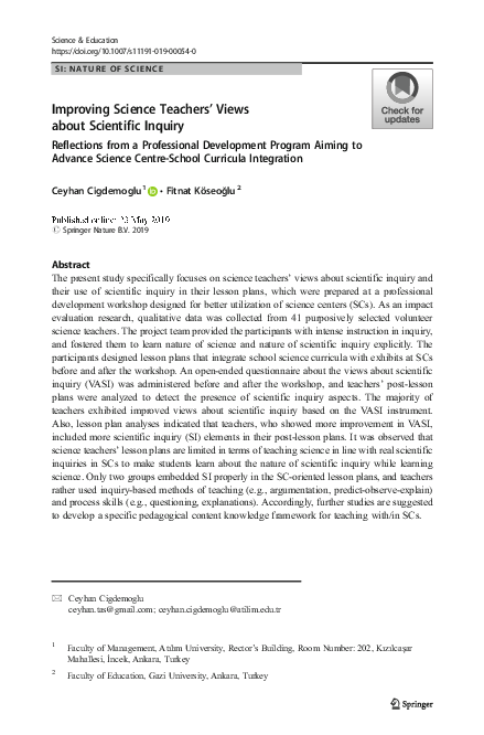 (PDF) Improving Science Teachers’ Views about Scientific Inquiry