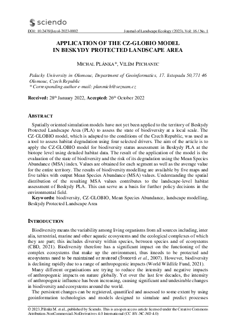 (PDF) Application of the CZ-Globio Model in Beskydy Protected Landscape ...