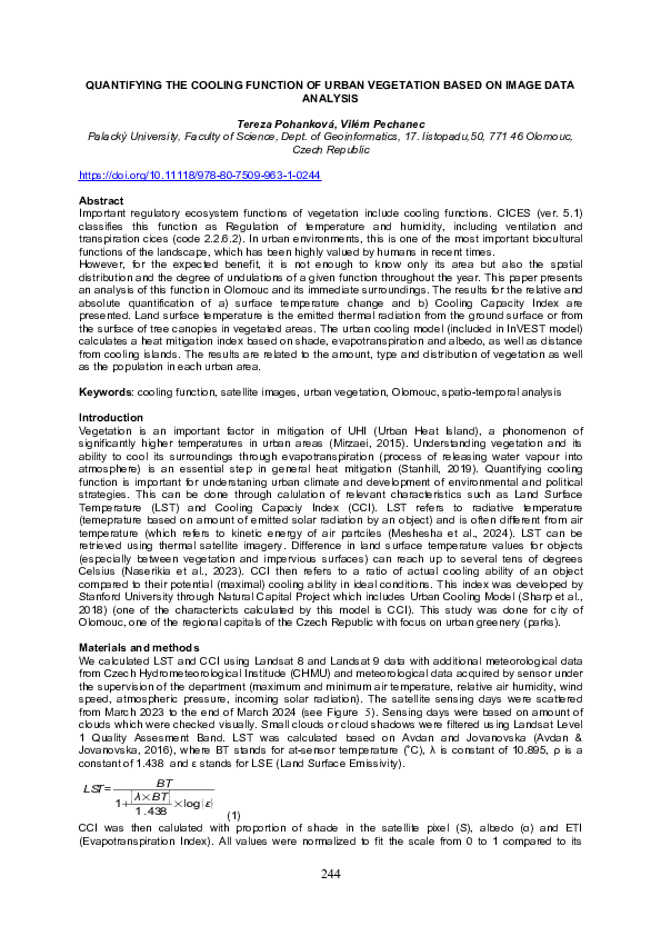 (PDF) Quantifying the Cooling Function of Urban Vegetation Based on Image Data Analysis