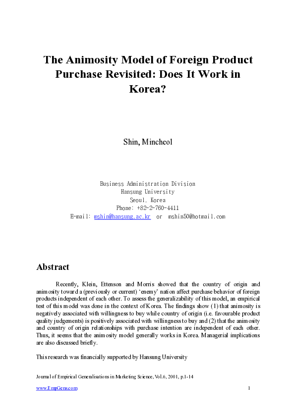 (PDF) The Animosity Model of Foreign Product Purchase Revisited: Does ...