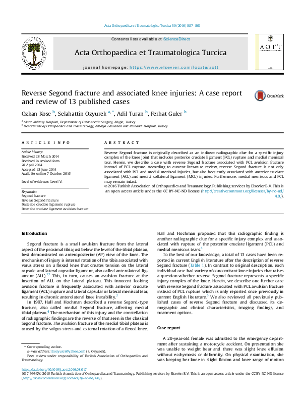 (PDF) Reverse Segond fracture and associated knee injuries: A case ...