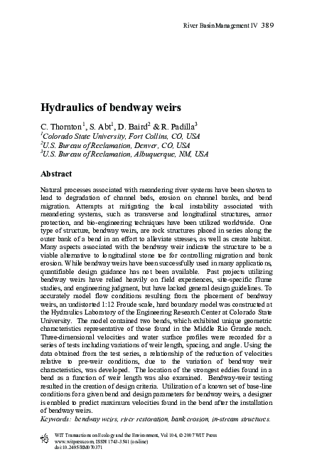 (PDF) Hydraulics of bendway weirs