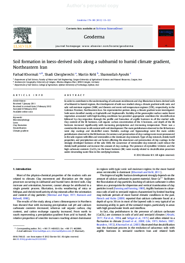 (PDF) Soil formation in loess-derived soils along a subhumid to humid ...