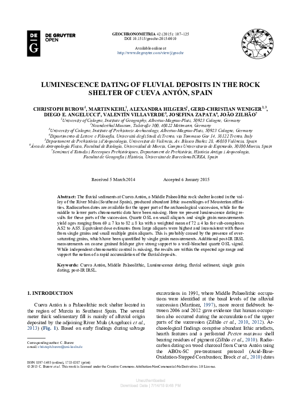 (PDF) Luminescence Dating of Fluvial Deposits in the Rock Shelter of ...