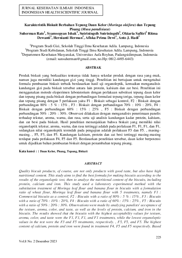 (PDF) Karakteristik Biskuit Berbahan Tepung Daun Kelor (Moringa oleifera) dan Tepung Pisang ...