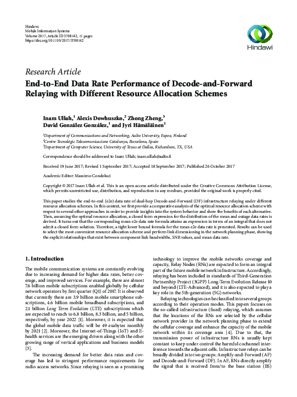 (PDF) End-to-End Data Rate Performance of Decode-and-Forward Relaying with Different Resource ...