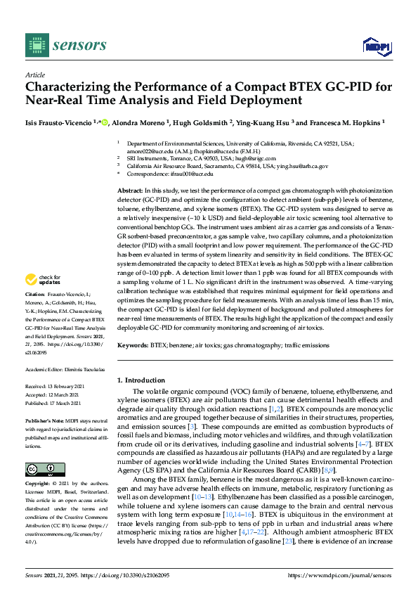 (PDF) Characterizing the Performance of a Compact BTEX GC-PID for Near ...