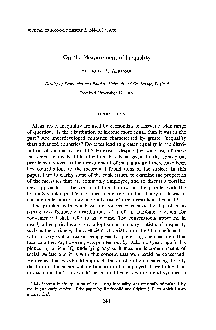 (PDF) On the measurement of inequality