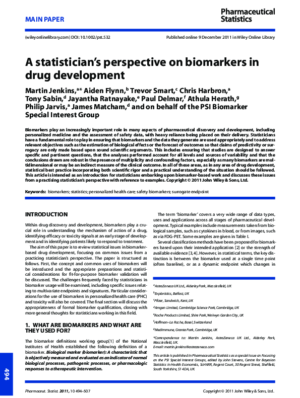 (PDF) A statistician's perspective on biomarkers in drug development