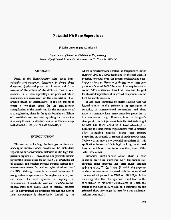 (PDF) Potential Nb Base Superalloys
