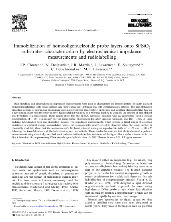 (PDF) Immobilization of homooligonucleotide probe layers onto Si/SiO2 ...