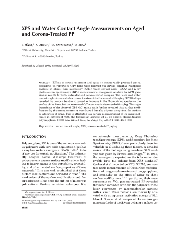 (PDF) XPS and water contact angle measurements on aged and corona ...