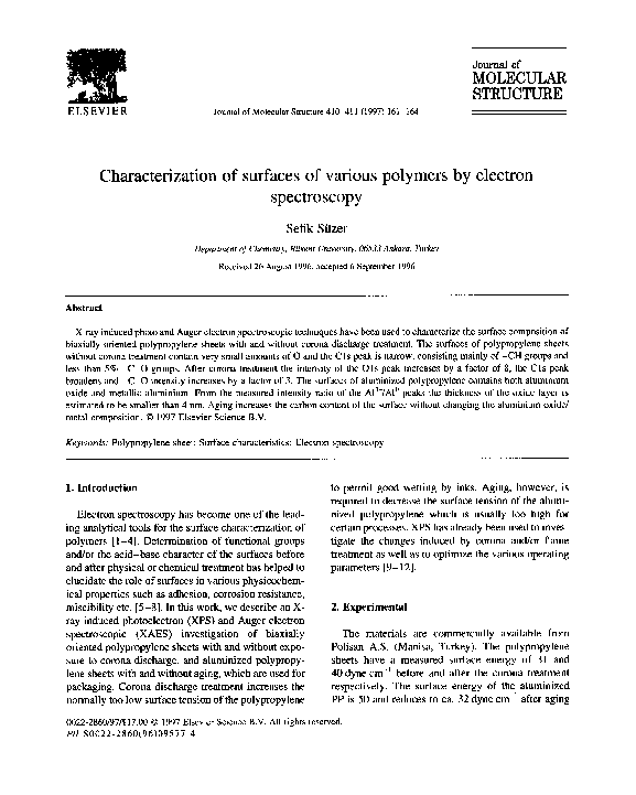(PDF) Characterization of surfaces of various polymers by electron spectroscopy