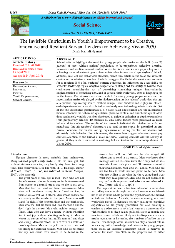 (PDF) The Invisible Curriculum in Youth ‘ s Empowerment to be Creative ...