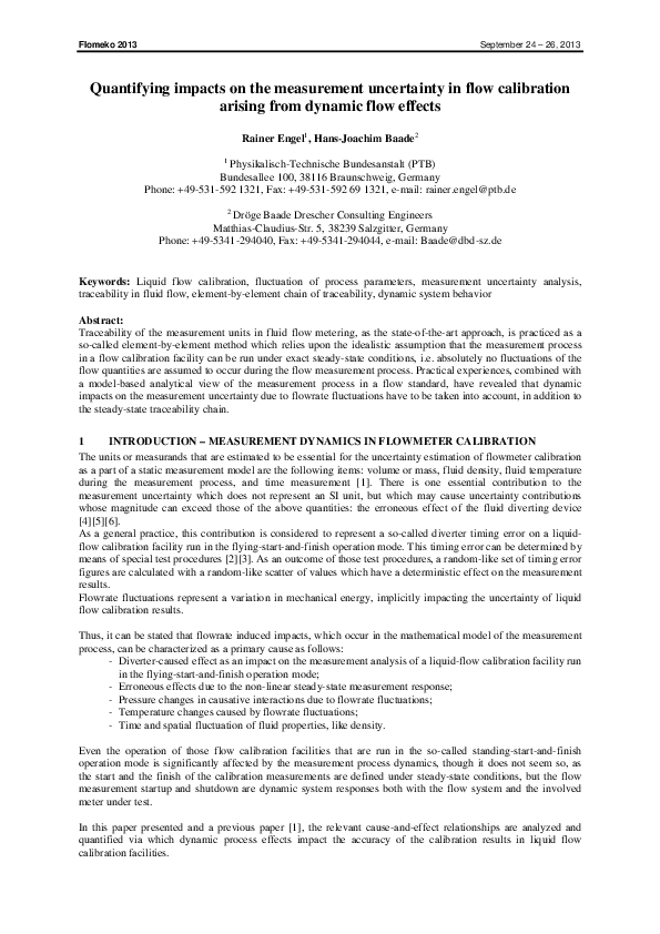 (PDF) Quantifying impacts on the measurement uncertainty in flow calibration arising from ...