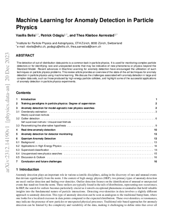 (PDF) Machine Learning for Anomaly Detection in Particle Physics