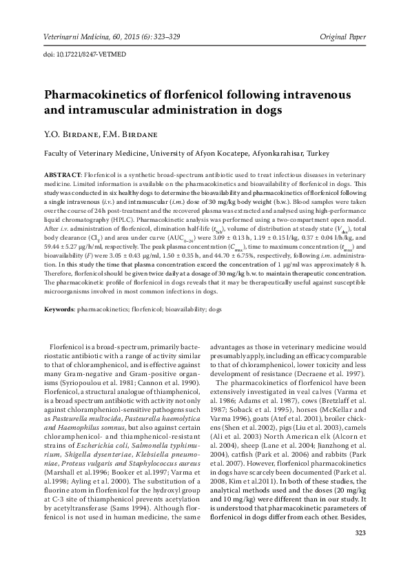 (PDF) Pharmacokinetics of florfenicol following intravenous and ...