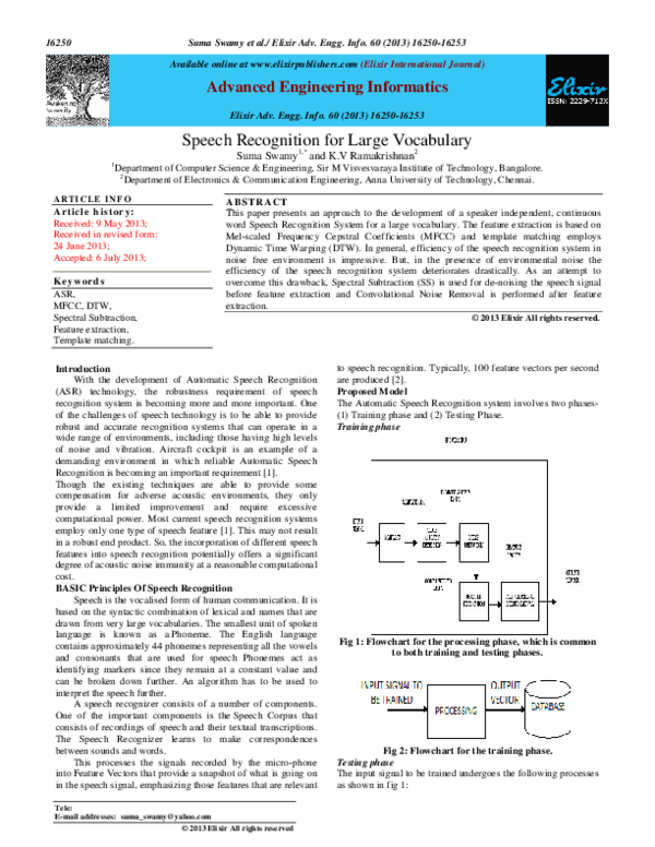 Pdf Speech Recognition For Large Vocabulary