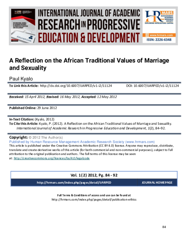 (PDF) A Reflection on the African Traditional Values of Marriage and ...
