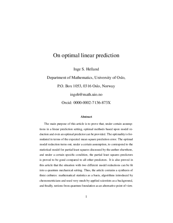 Pdf On Optimal Linear Prediction
