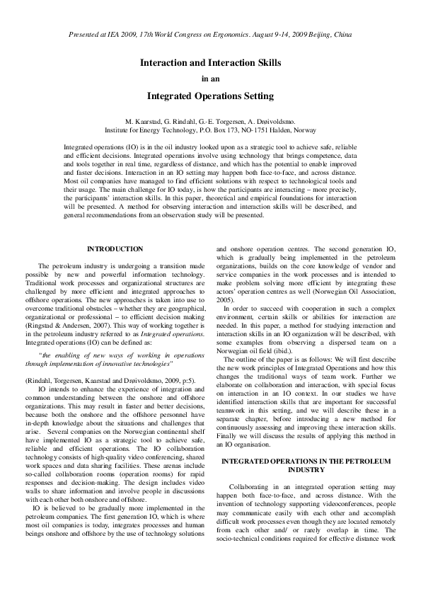 (PDF) Integrated Operations Setting