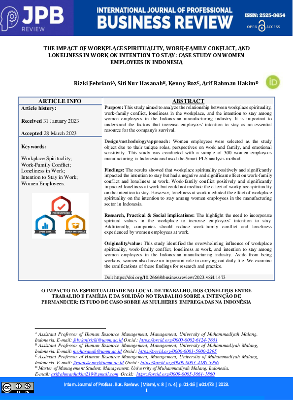 (PDF) The Impact of Workplace Spirituality, Work-Family Conflict, and ...