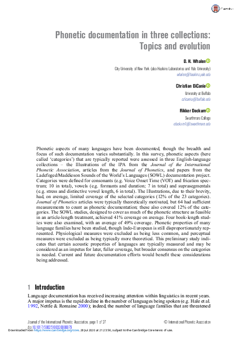 (PDF) Phonetic documentation in three collections: Topics and evolution