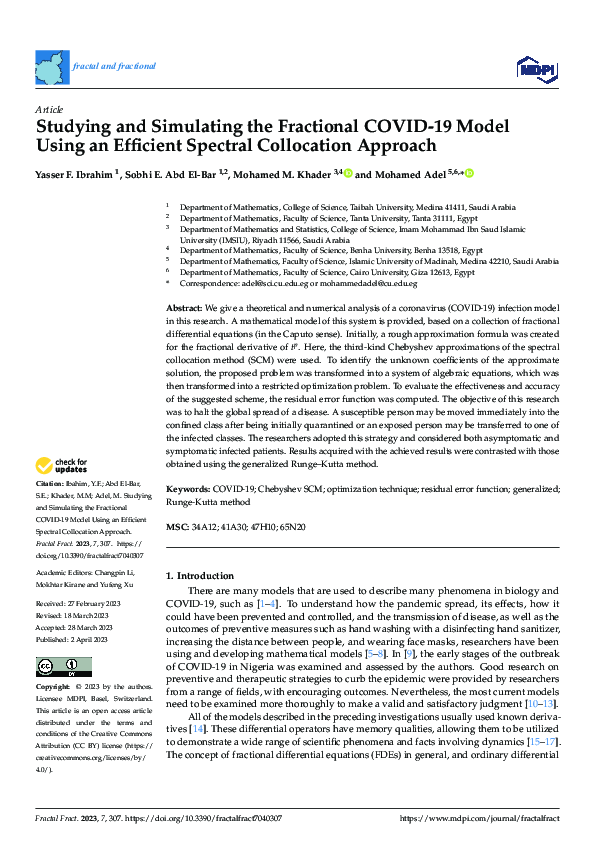 (PDF) Fractal Fract)Studying and Simulating the Fractional COVID 19 Model Using an Efficient ...
