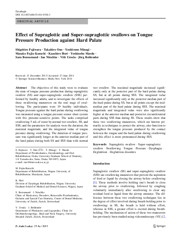 (PDF) Effect of supraglottic and super-supraglottic swallows on tongue ...
