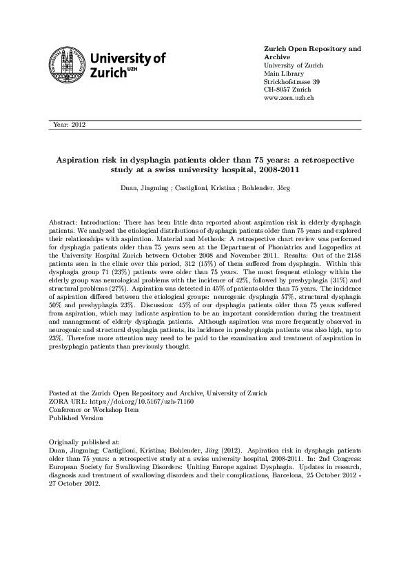 (PDF) Aspiration risk in dysphagia patients older than 75 years: a ...