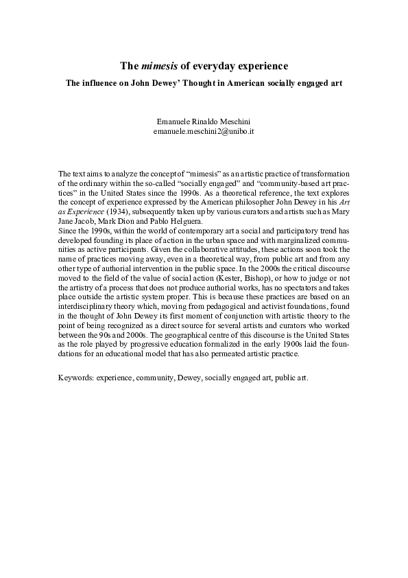 (PDF) The mimesis of everyday experience The influence on John Dewey ...