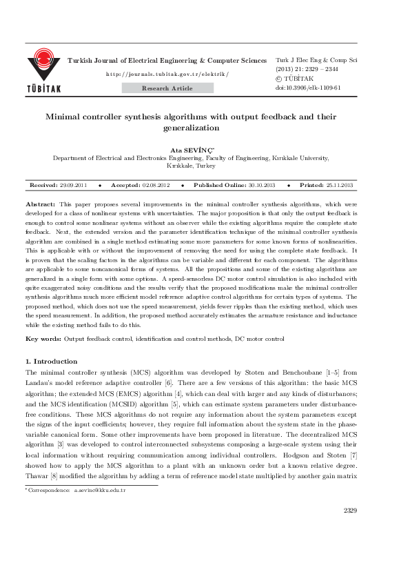 (PDF) Minimal controller synthesis algorithms with output feedback and their generalization