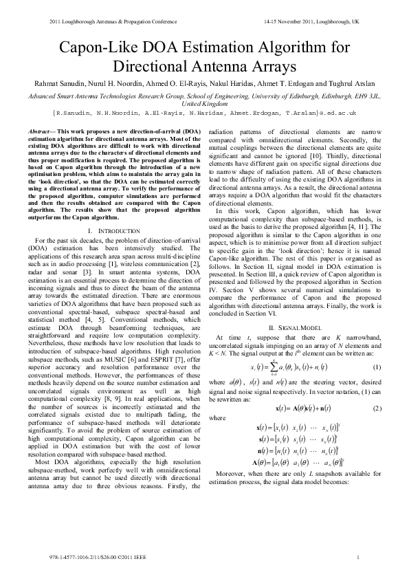 (PDF) Capon-like DOA estimation algorithm for directional antenna arrays
