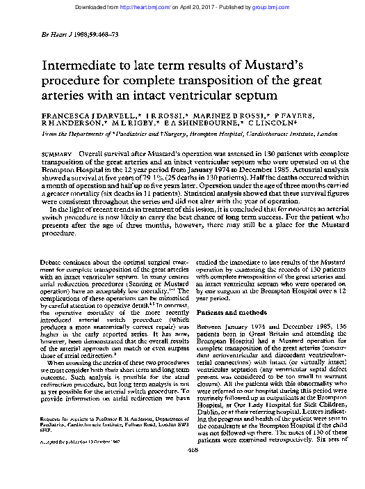 (PDF) Intermediate to late term results of Mustard's procedure for ...