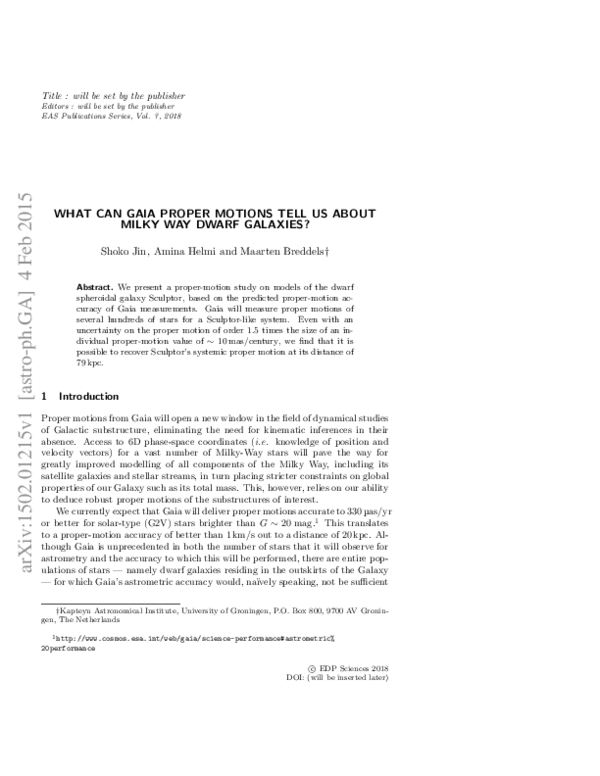 (PDF) What can Gaia proper motions tell us about Milky Way dwarf galaxies?