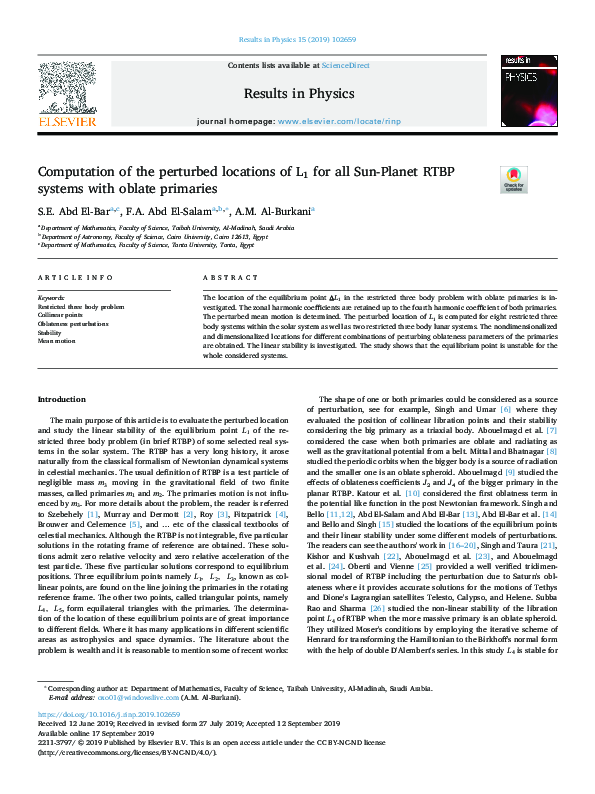 (PDF) Perturbed L1 Locations in Oblate 3-Body Systems