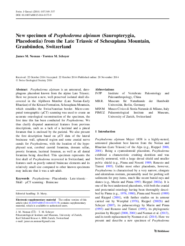 (PDF) New specimen of Psephoderma alpinum (Sauropterygia, Placodontia ...