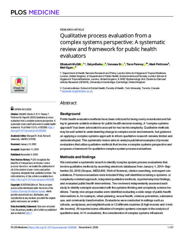 (PDF) Qualitative process evaluation from a complex systems perspective: A systematic review and ...