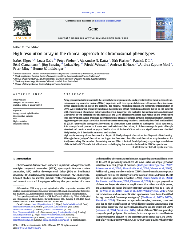 (PDF) High resolution array in the clinical approach to chromosomal phenotypes