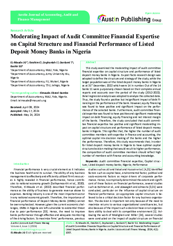 (PDF) Moderating Impact of Audit Committee Financial Expertise on ...