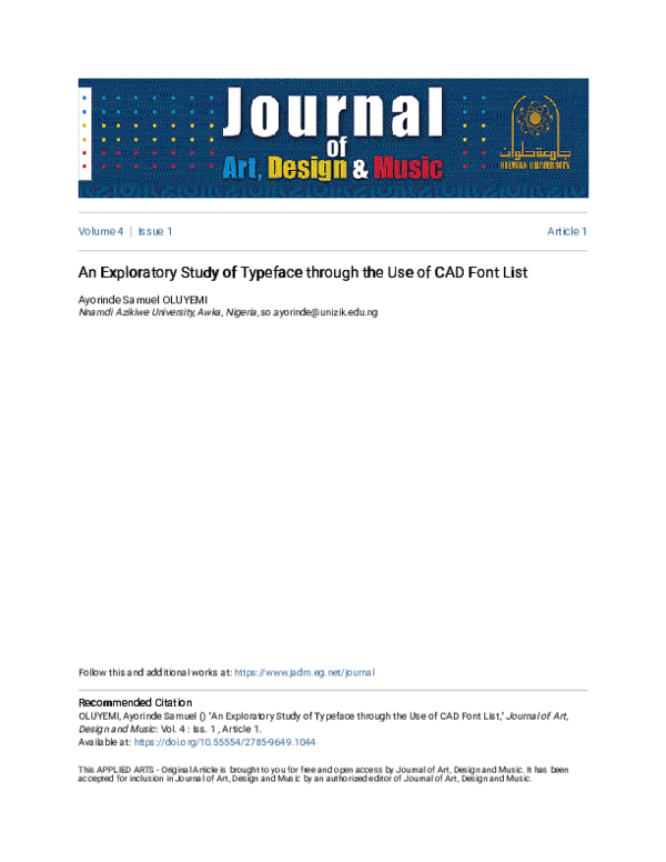 (PDF) An Exploratory Study of Typeface through the Use of CAD Font List
