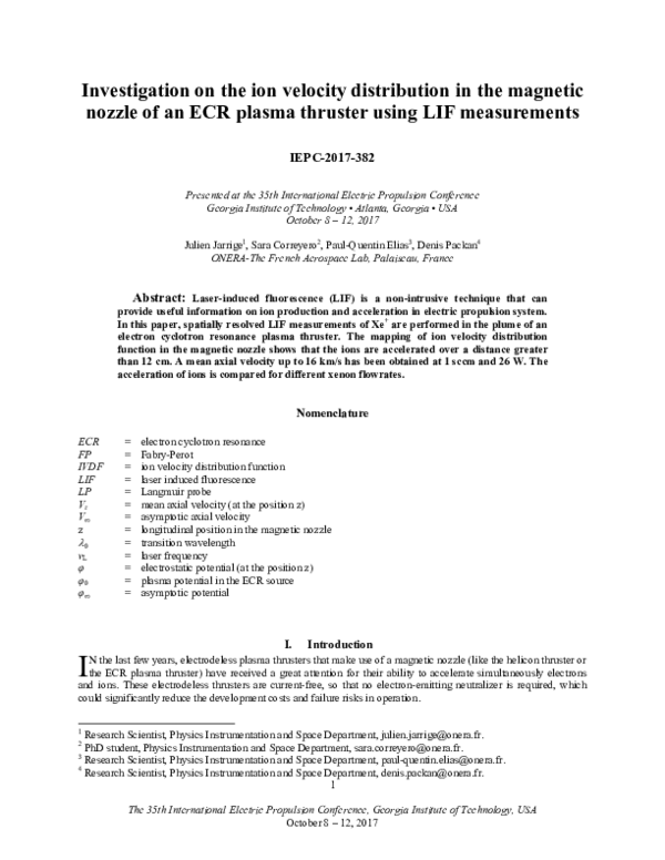 (PDF) Investigation on the ion velocity distribution in the magnetic nozzle of an ECR plasma ...