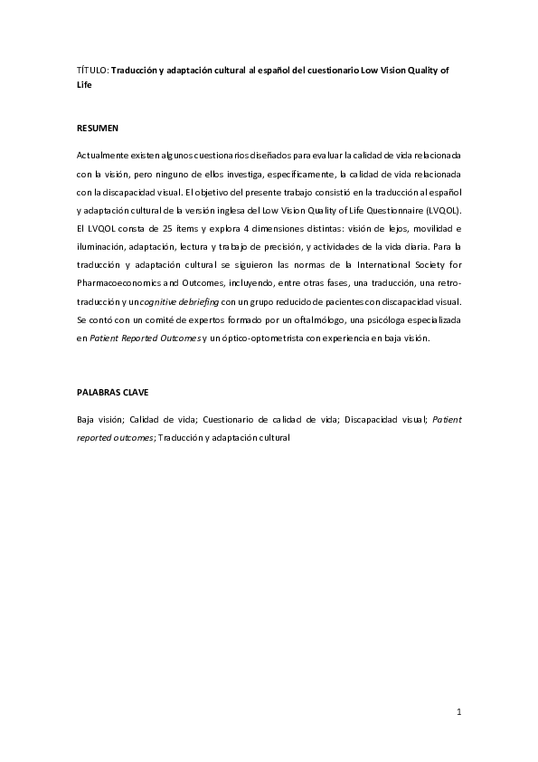 (PDF) Traducción y adaptación cultural al español del cuestionario Low ...