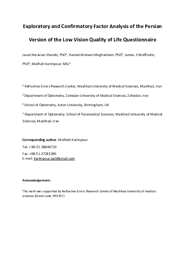 (PDF) Exploratory and confirmatory factor analysis of the Persian ...