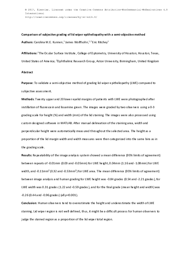 (PDF) Comparison of subjective grading of lid wiper epitheliopathy with ...