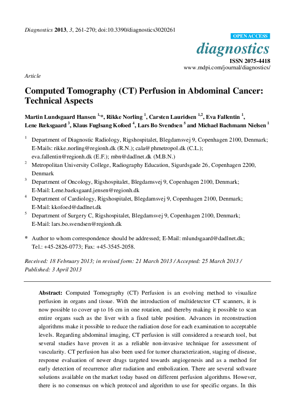 Pdf Computed Tomography Ct Perfusion In Abdominal Cancer Technical Aspects