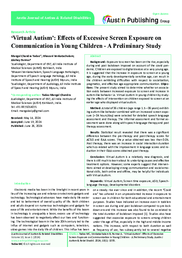(PDF) ‘Virtual Autism’: Effects of Excessive Screen Exposure on ...