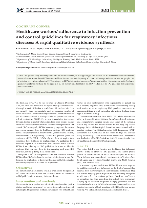 (PDF) Healthcare workers’ adherence to infection prevention and control ...