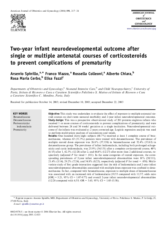 (PDF) Two-year infant neurodevelopmental outcome after single or ...