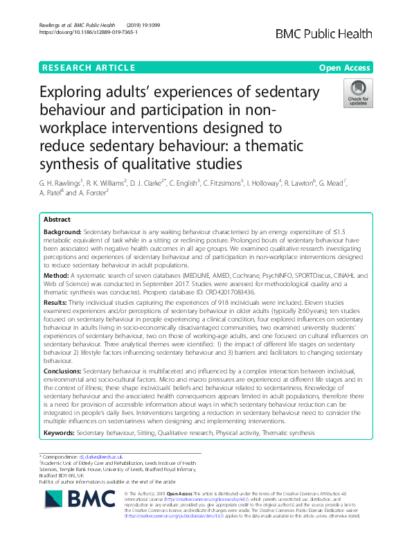 (PDF) Exploring adults’ experiences of sedentary behaviour and ...